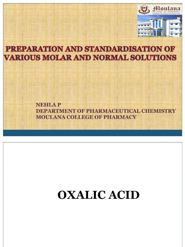 Preparation and Standardization of Various Molar and Normal Solutions | PDF