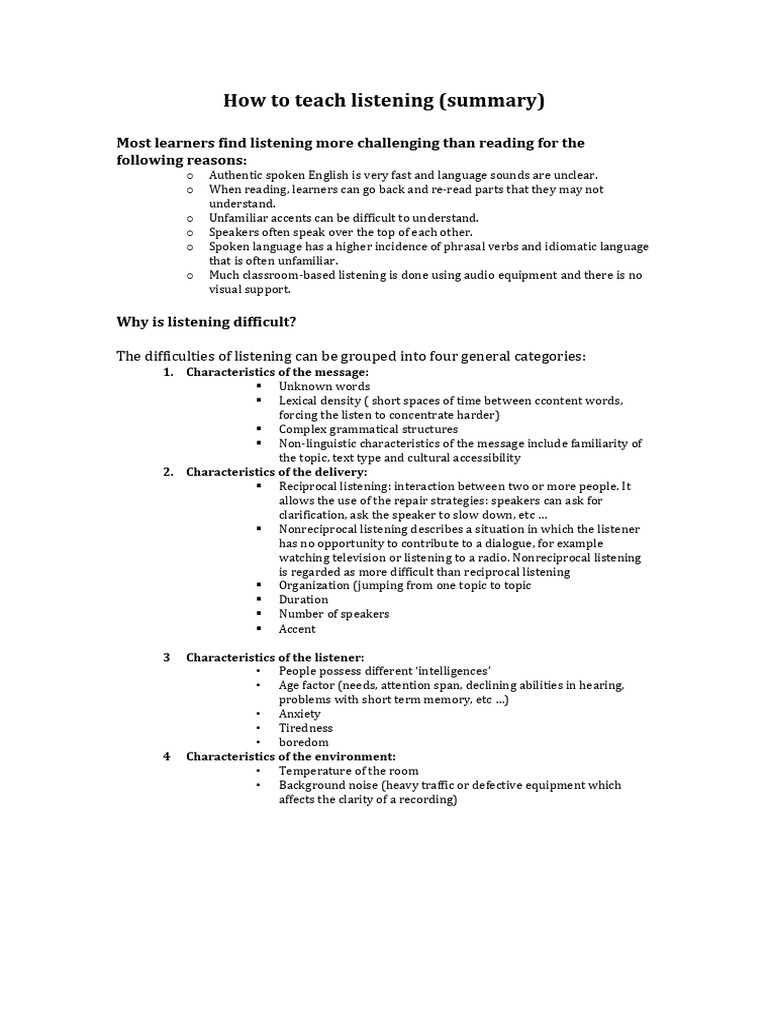 How To Teach Listening Summary | PDF | Word | Semantics