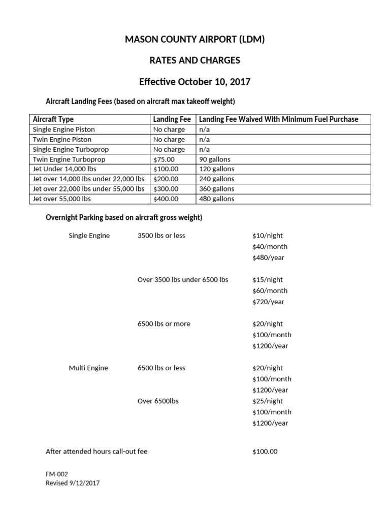 2017 - 10 - 10 FM-002 Rates and Charges | PDF
