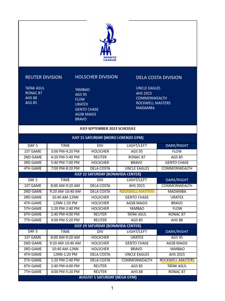 July-September 2023 Game Schedule | PDF