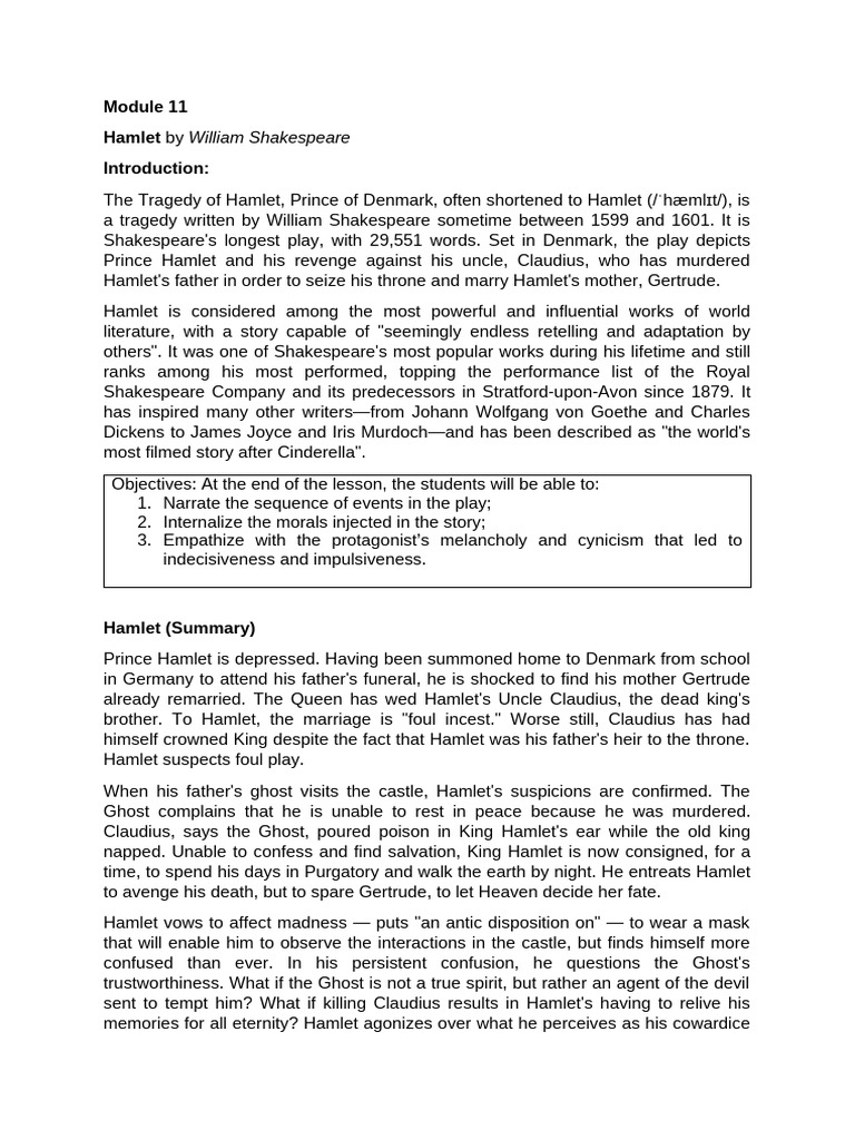 Module 11 English American Literature | PDF | Hamlet | Plays Based On ...