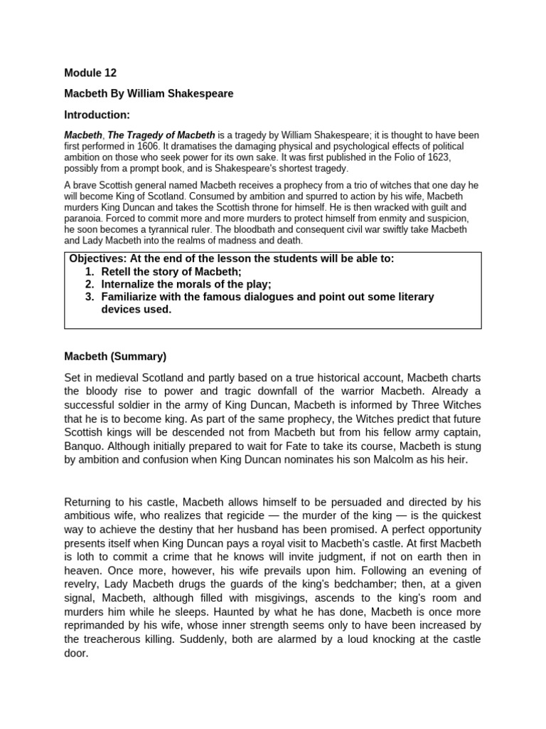 Module 12 English American Literature | PDF | Macbeth | Shakespearean ...
