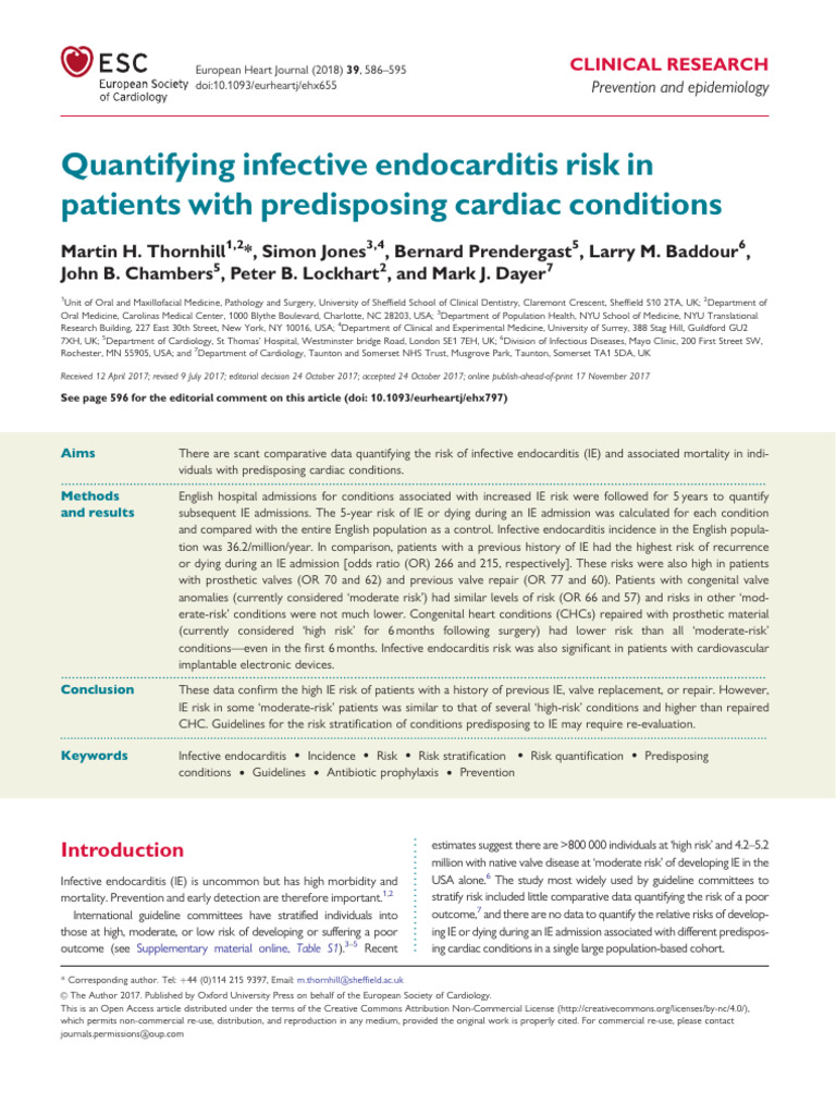 Quantifying Infective Endocarditis Risk | PDF | Heart | Congenital ...