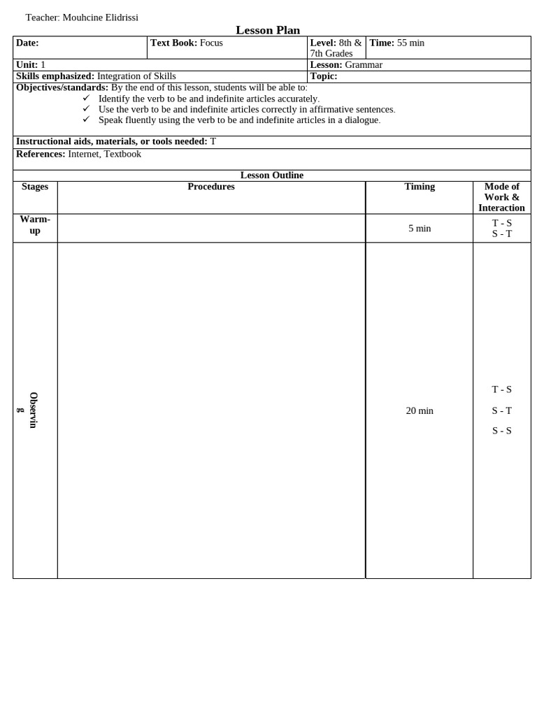 Lesson Plan Temp | PDF | Lesson Plan | Cognition
