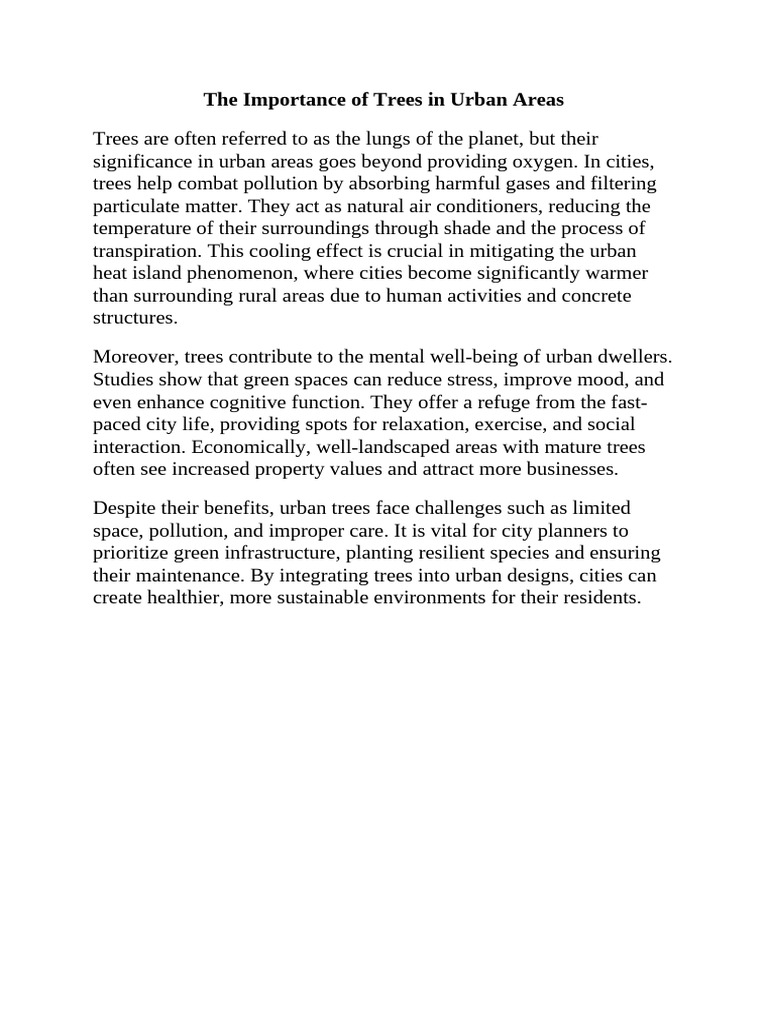 The Importance Of Trees In Urban Areas Pdf