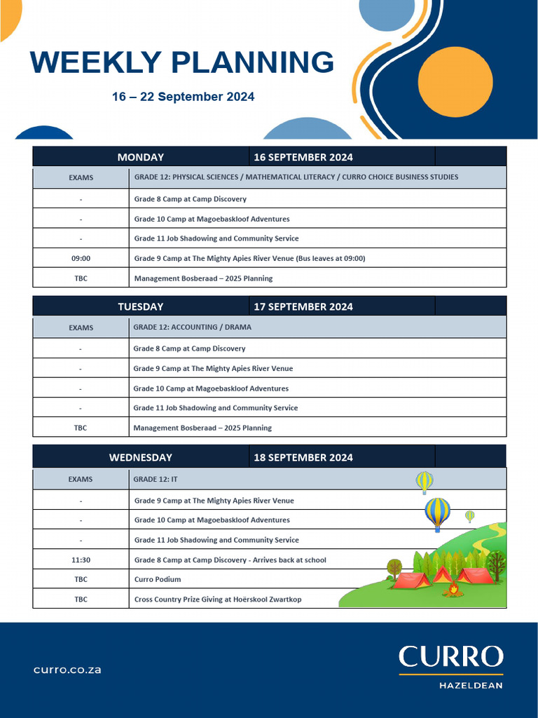 16 - 22 September Weekly Planning | PDF