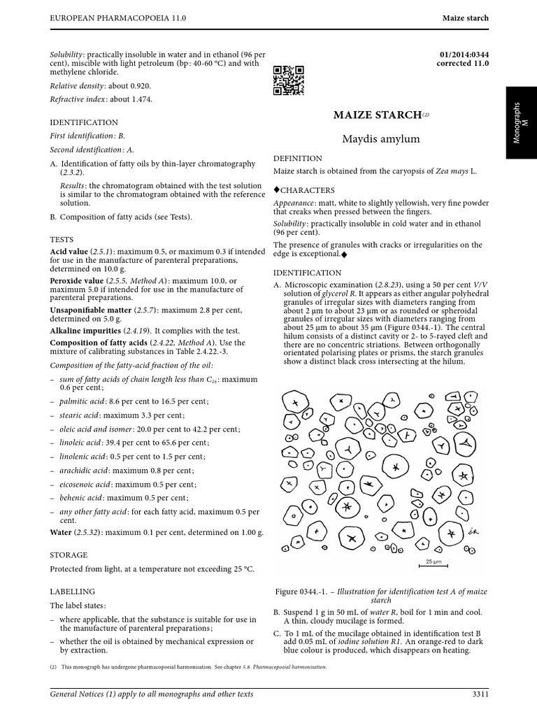 Maize Starch Analysis European Pharmacopoeia | PDF | Chromatography | Solubility