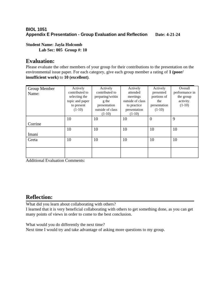Appendix+E Group+Evaluation+Sheet | PDF | Career & Growth | Art