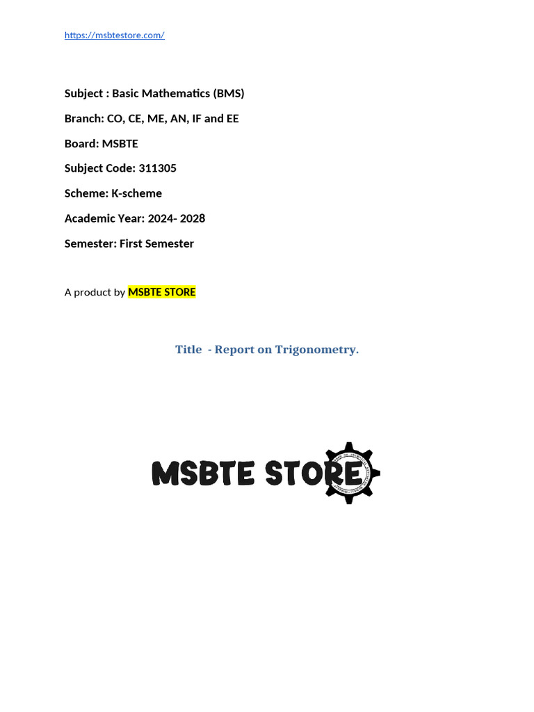 Basic Math 311305 Report On Trigonometry BMS 1st Micro Projects Msbte Store | PDF ...