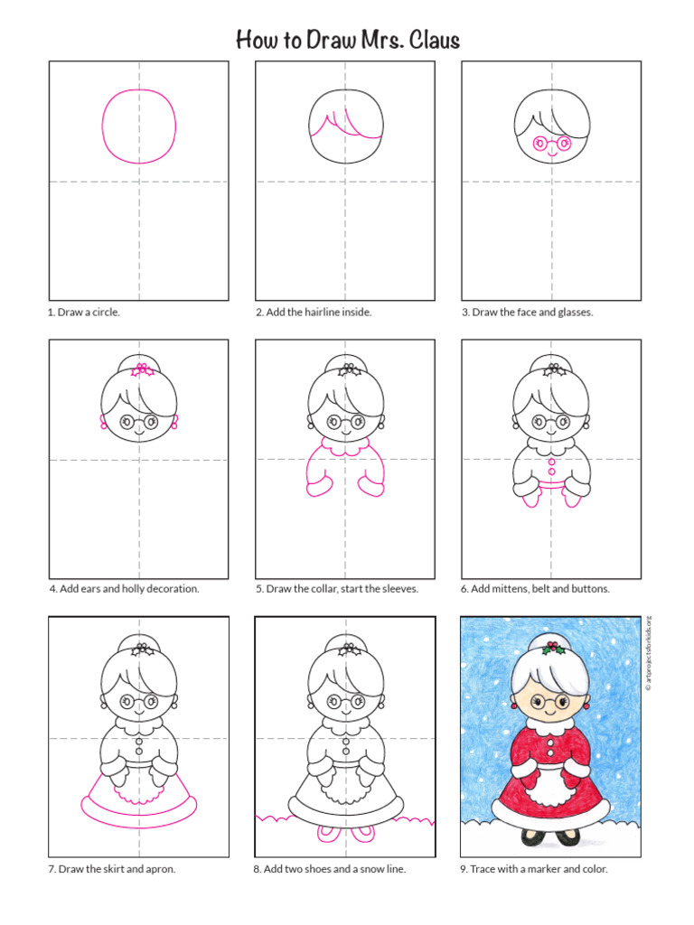 Step-by-Step Mrs. Claus Drawing Guide | PDF | Home & Garden | Art