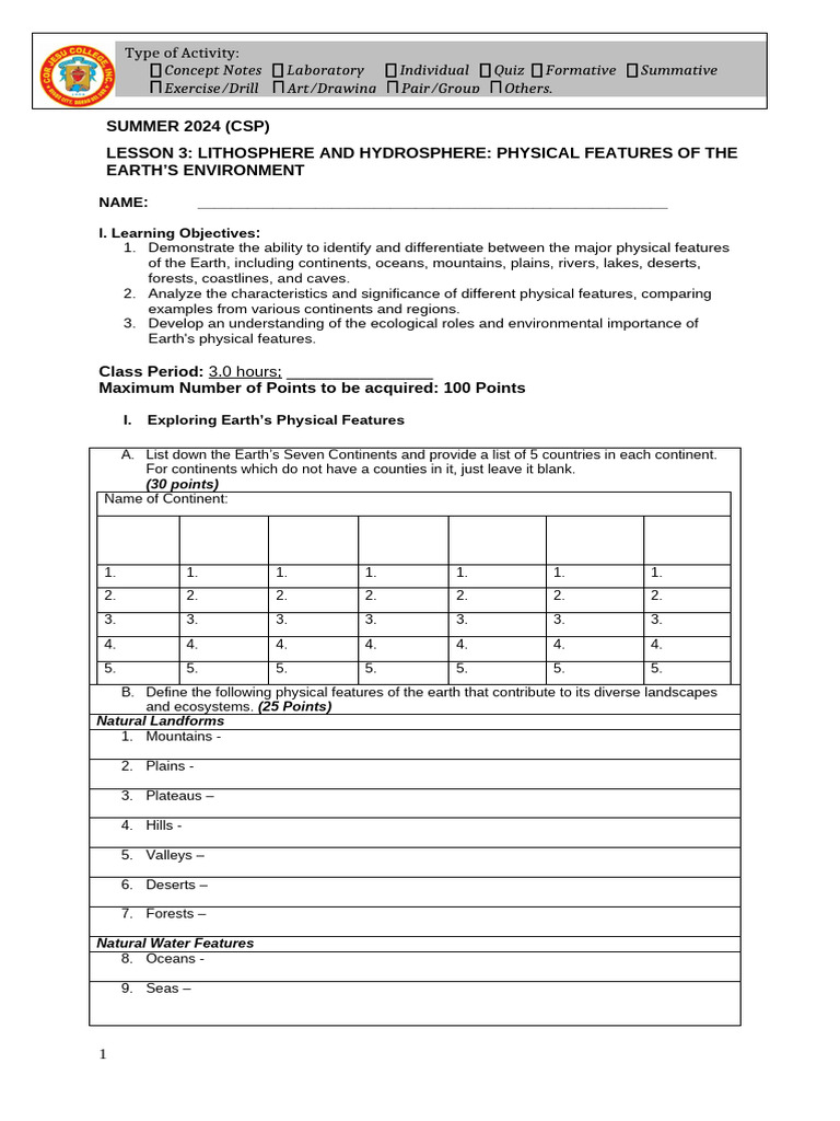 EL 1 Lesson 3 Task CSP | PDF | Earth | Mountains