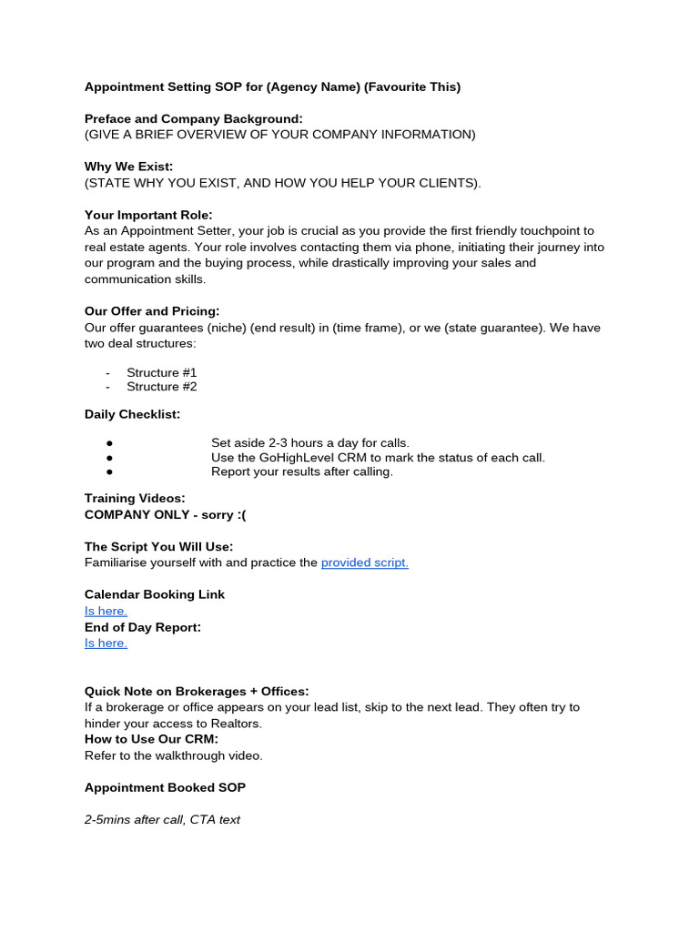 Appointment Setting SOP | PDF