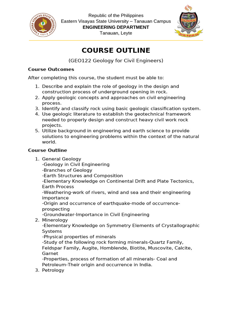 Course-Outline-Geology | PDF | Geology | Rock (Geology)