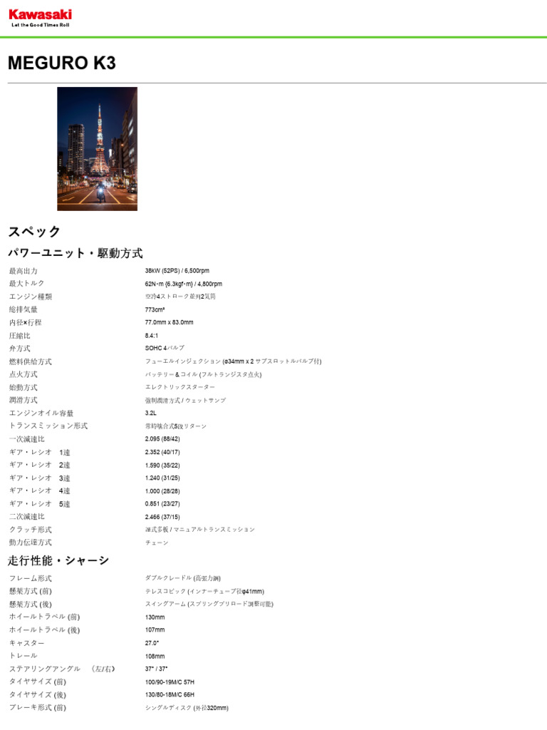 SpecSheet - 2024 Meguro k3 | PDF