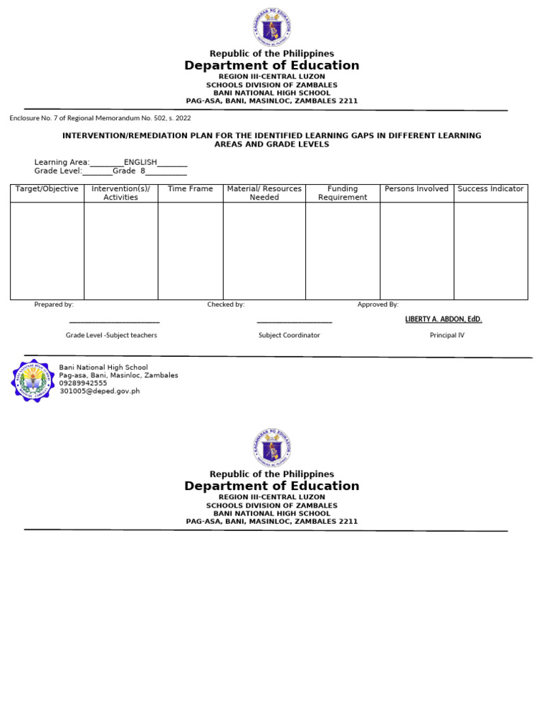 RDA Template For InterventionRemediation 2 | PDF