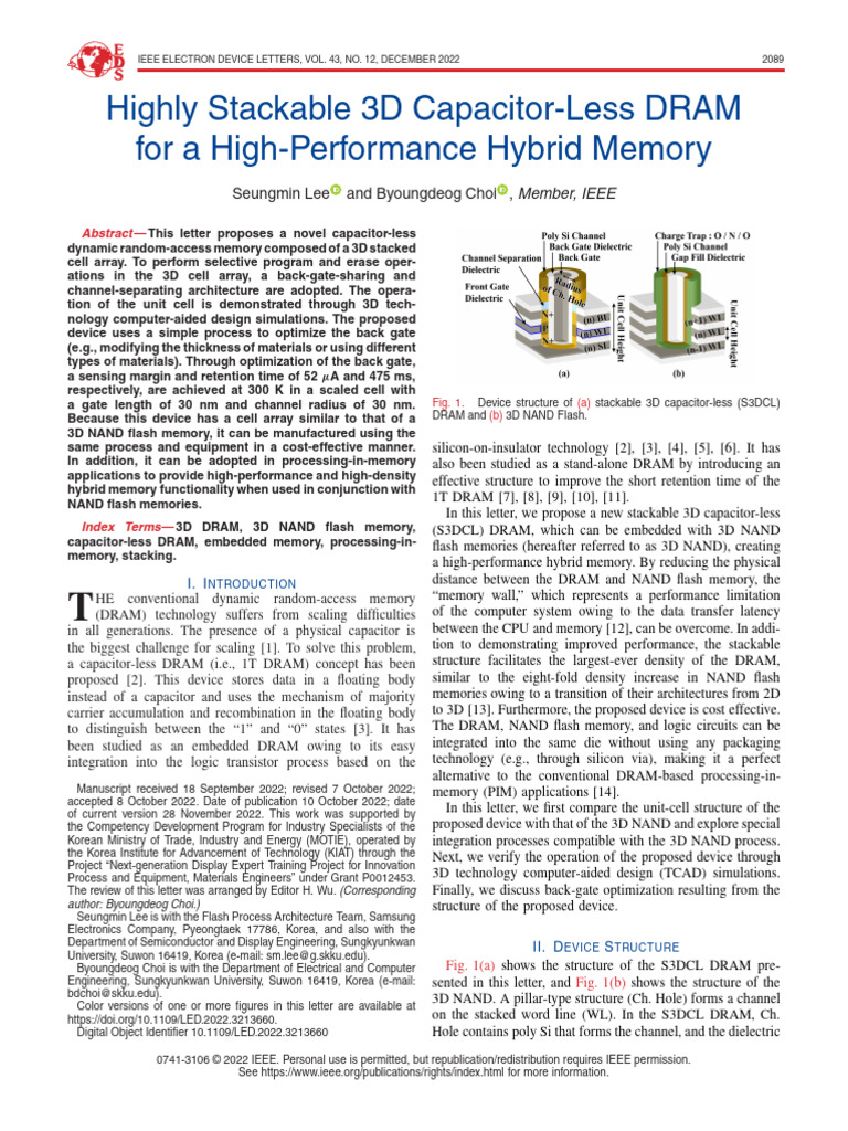 Highly Stackable 3D Capacitor-Less DRAM For A High-Performance Hybrid Memory | PDF | Computer ...