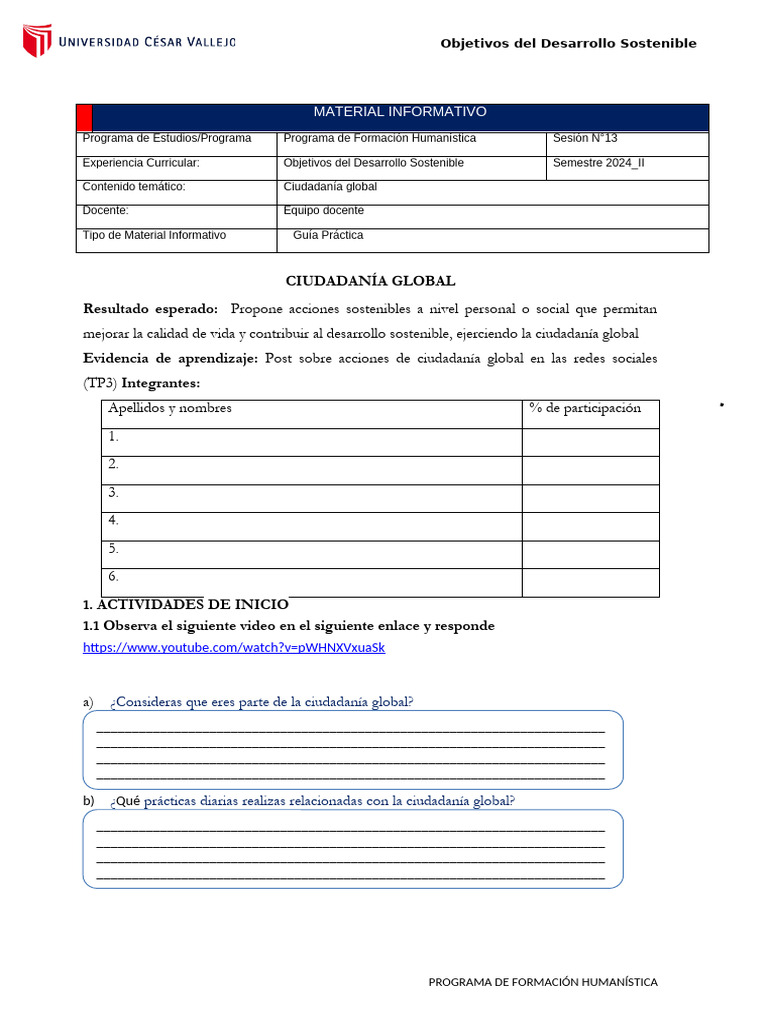 Ciudadanía Global y ODS: Guía Práctica | PDF | Desarrollo sostenible ...