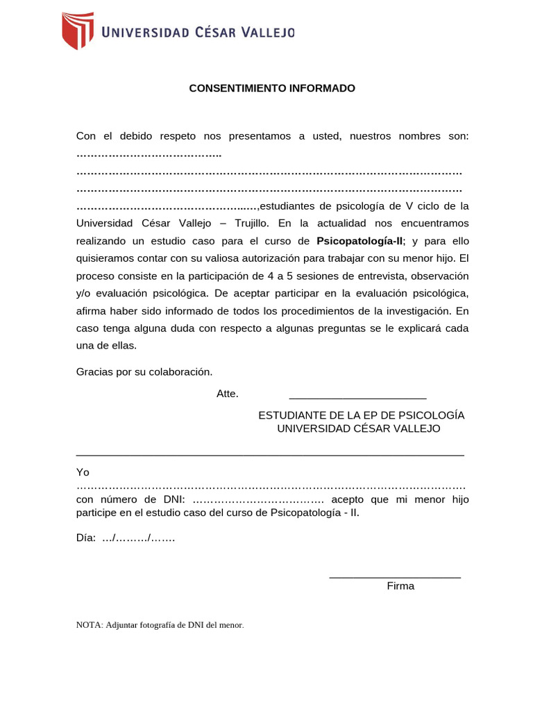 Consentimiento Informado - Modelo | PDF