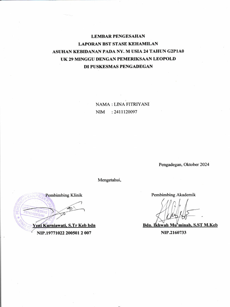 Lembar Pengesahan Laporan BST Stase Kehamilan | PDF