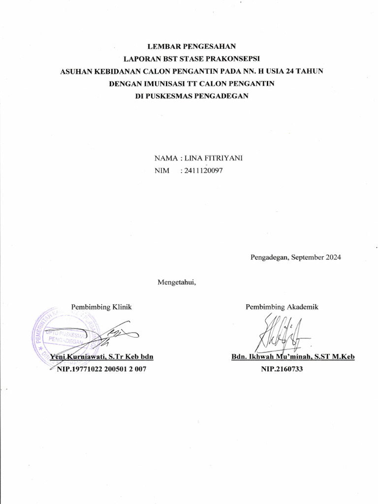 Lembar Pengesahan Laporan BST Stase Prakonsepsi | PDF