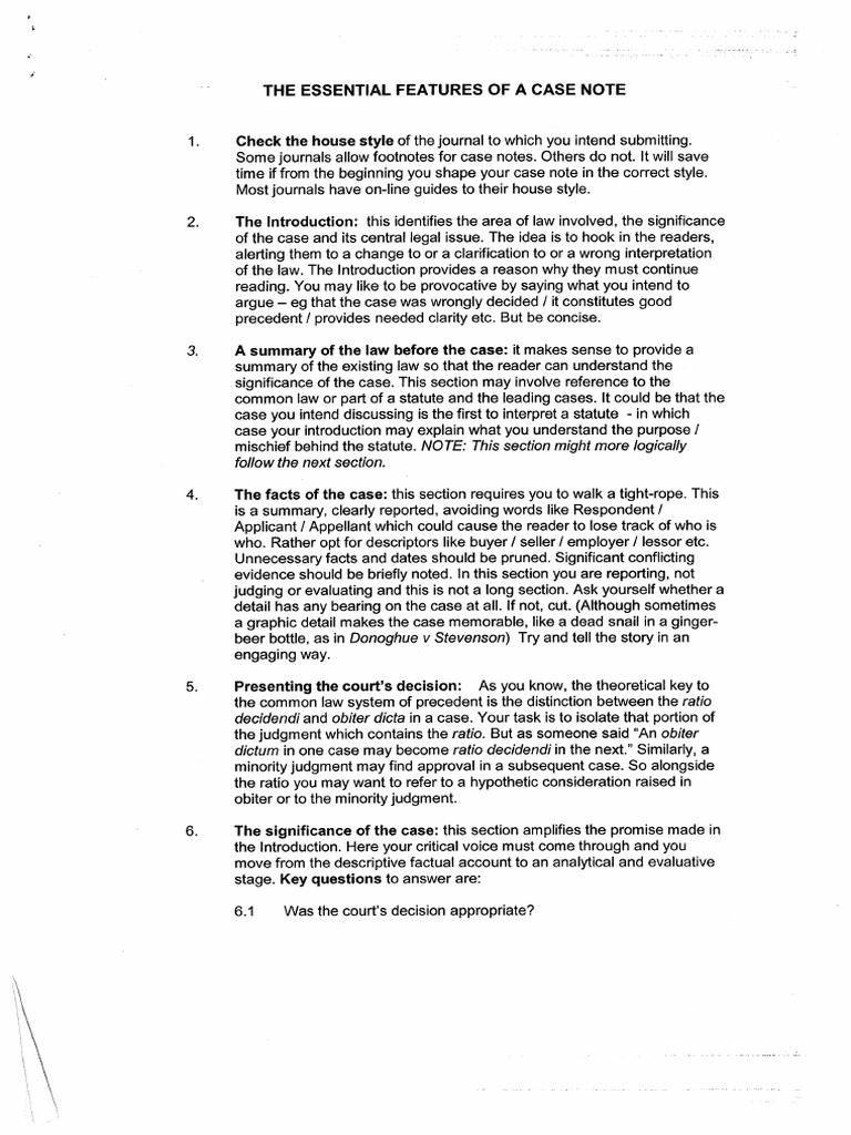 Essential Features of A Case Note | PDF