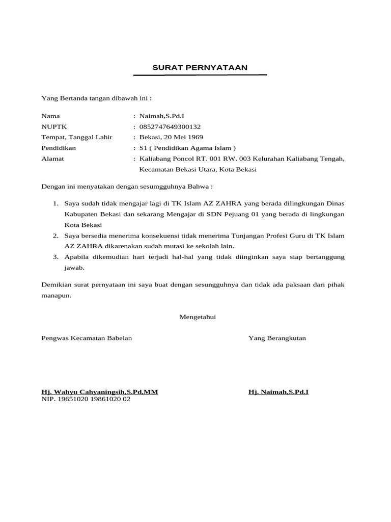Surat Pernyataan Naimah | PDF
