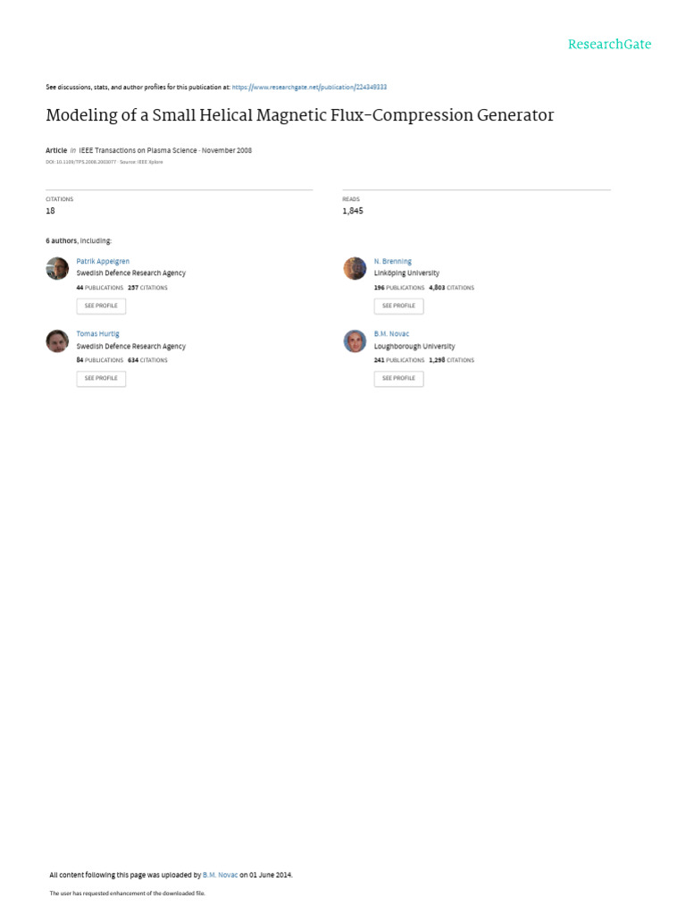 Modeling of a Small Helical Magnetic Flux-Compression Generator | PDF ...
