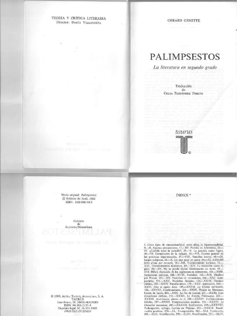 Genette, Gerard, Palimpsestos, Madrid, Taurus, 1989 (Selección) | PDF