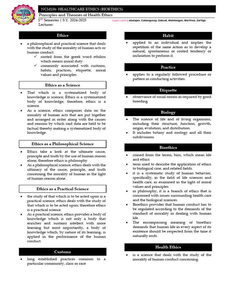 NCM106 - Healthcare Ethics Bioethics LP1 | PDF | Utilitarianism ...
