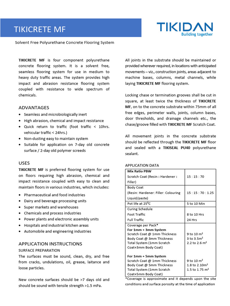 Tikidan TDS - Tikicrete MF, R5 | PDF | Acid | Concrete