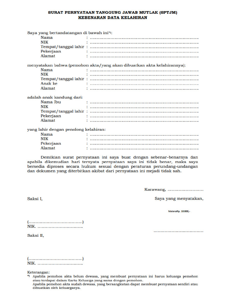 SPTJM Kelahiran Dan Suami Istri - 2021 | PDF