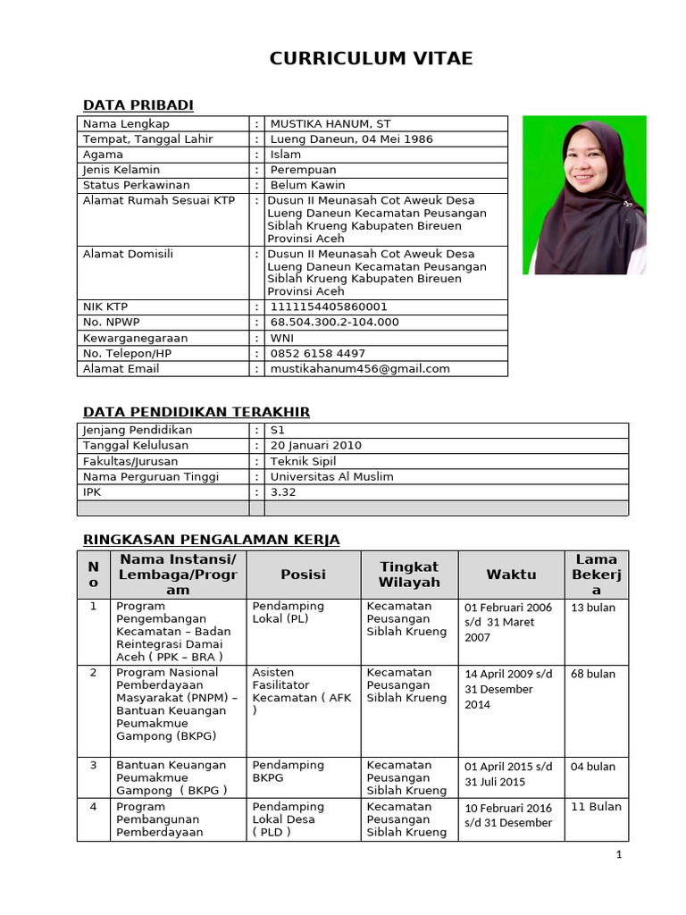 1154 - 2186 - CV - Pendamping Lokal Desa - Mustika Hanum - Peusangan Siblah Krueng | PDF