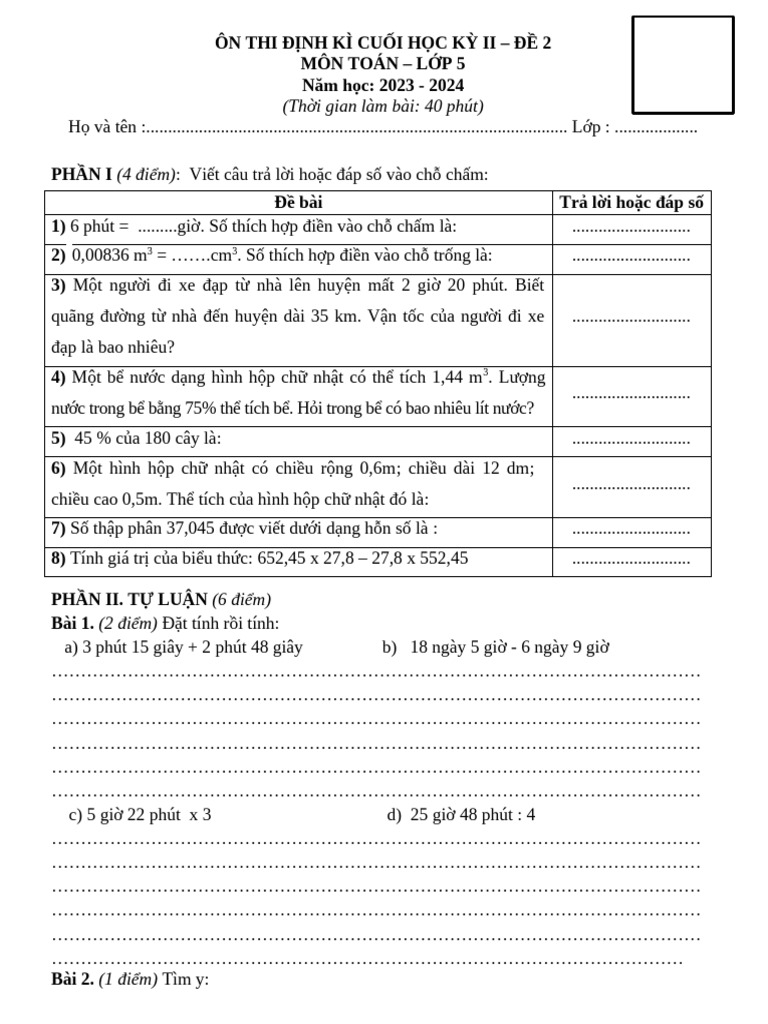 ÔN TOÁN - CK2 - ĐỀ 2 | PDF