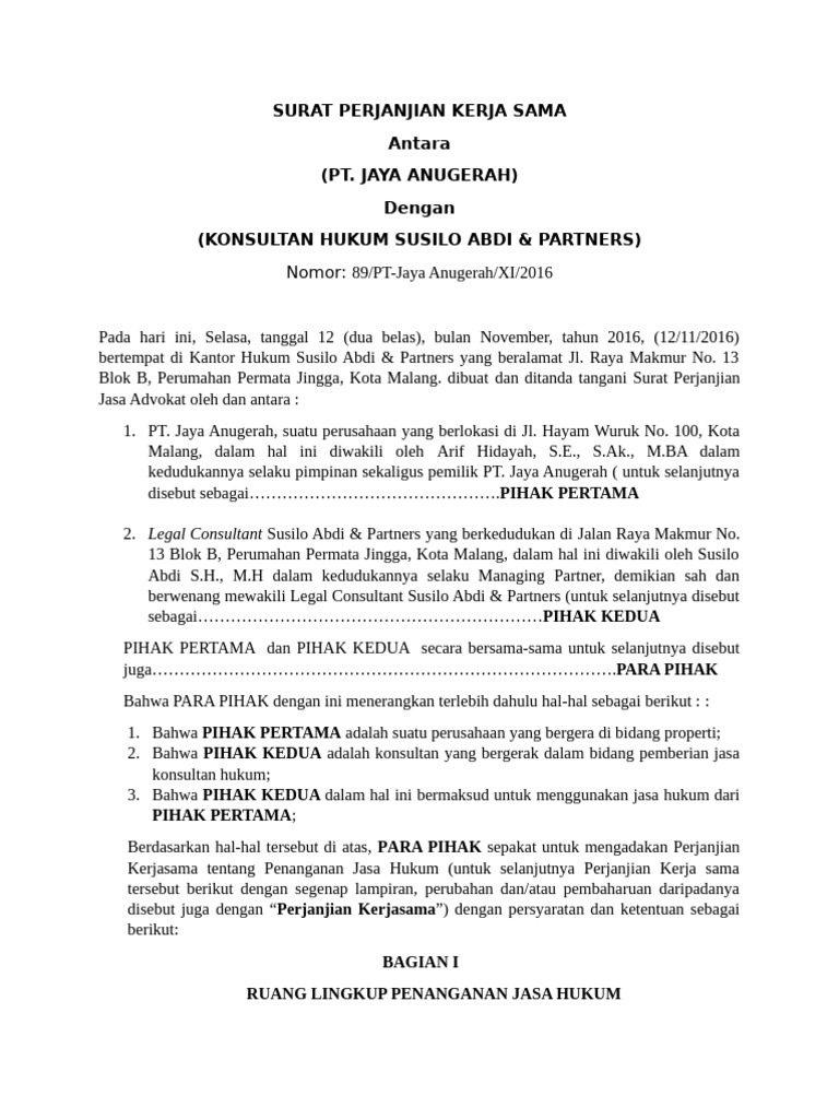 Surat Perjanjian Kerja Sama | PDF | Hukum