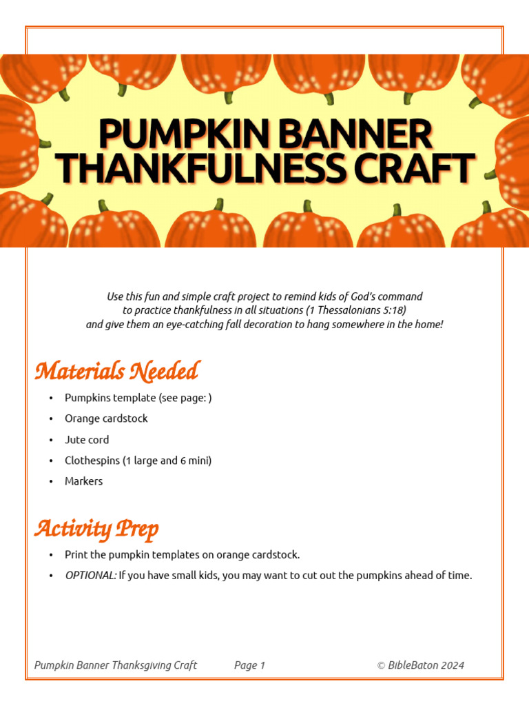 Pumpkin Banner Thanksgiving Craft | PDF