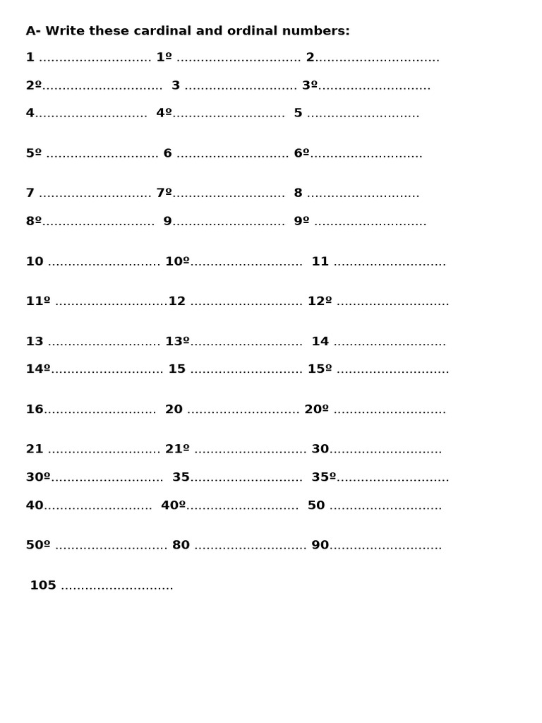 Write These Cardinal and Ordinal Numbers | PDF | Technology & Engineering