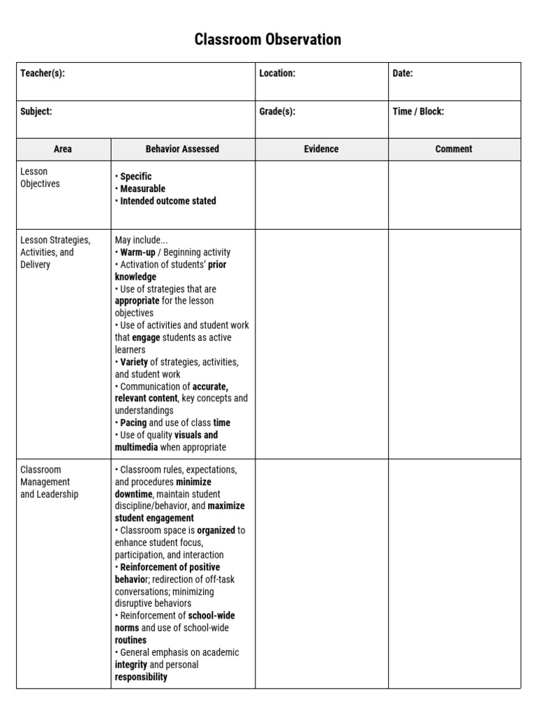 Classroom Observation | PDF | Learning | Teachers