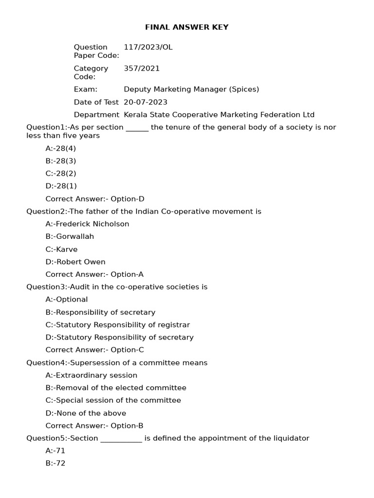 Final Answer Key Deputy Marketing Manager Spices | PDF | Pricing ...