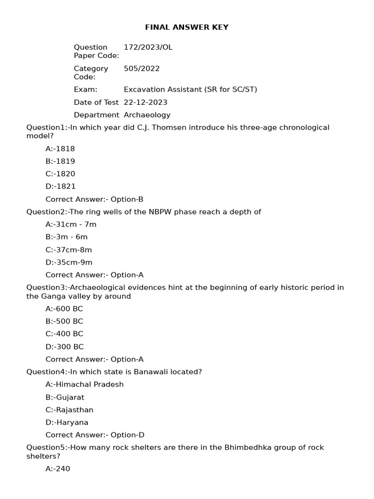 Final Answer Key Excavation Assistant | PDF | Archaeology