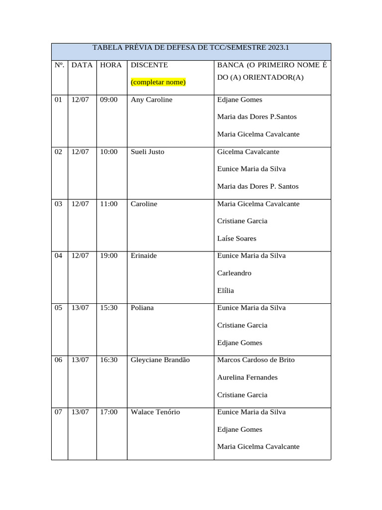 Cronograma de Defesas de TCC 2023.1 | PDF