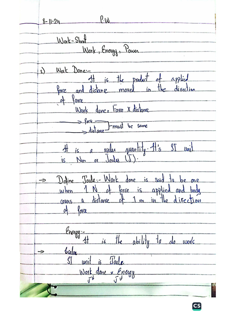 Physics Notes Work, Energy and Power | PDF