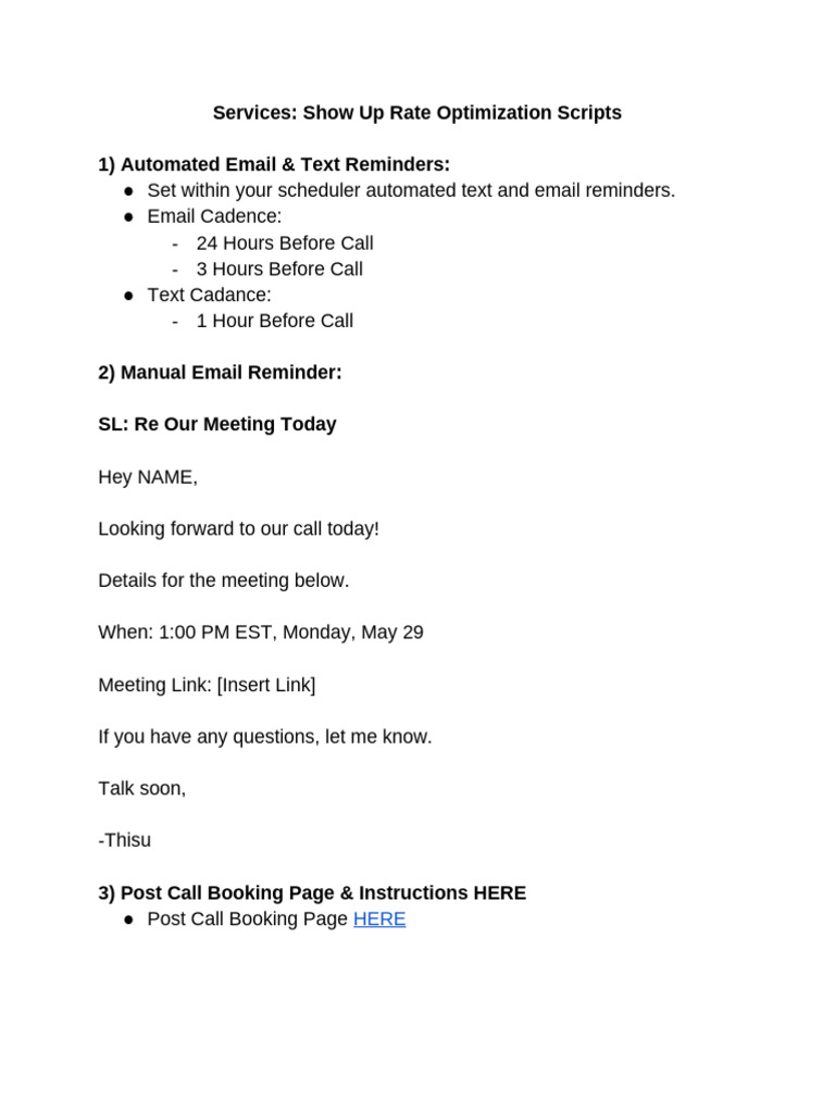 Services - Show Up Rate Optimization Scripts | PDF | Computers