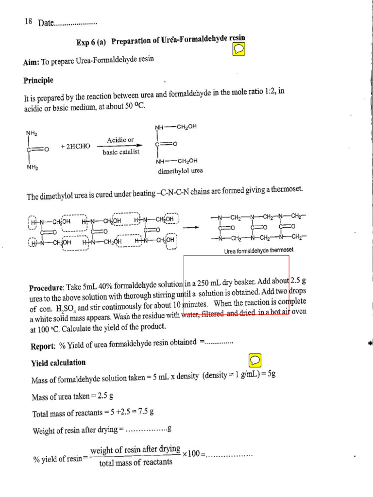 Expt 6a Preparation of Urea Formaldehyde Resin | PDF