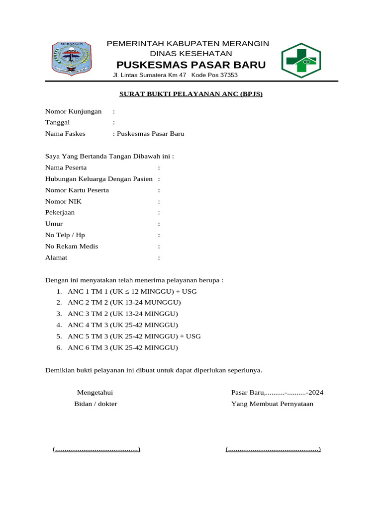 Bukti Pelayanan ANC BPJS | PDF