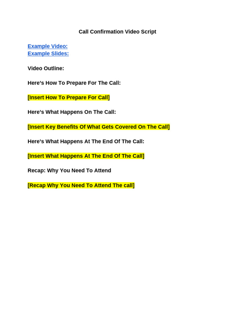 Call Confirmation Video Script | PDF