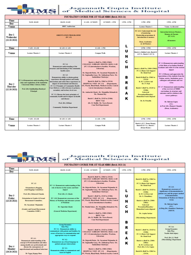 MBBS Foundation Course Schedule 2023 | PDF | Medicine | Health Care