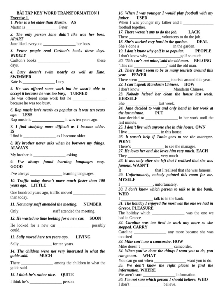 Key Word Transformation I | PDF