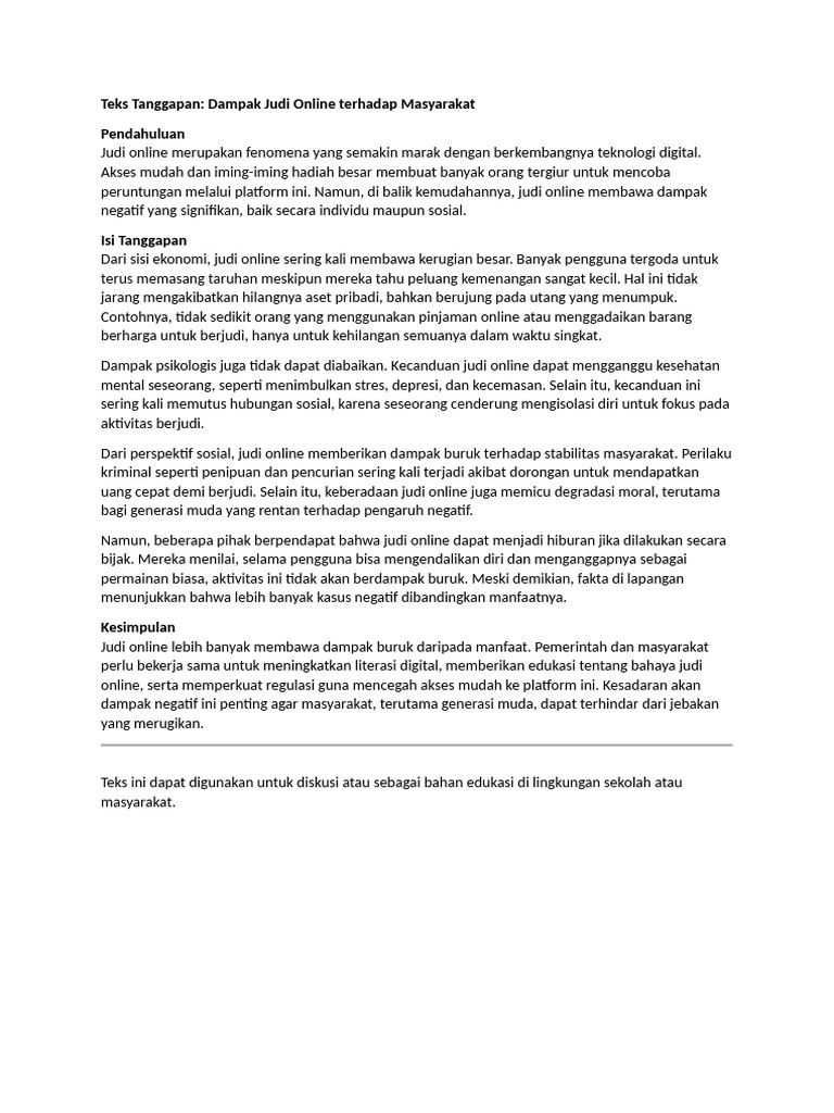 Teks Tanggapan | PDF | Game & Aktivitas | Ilmu Sosial