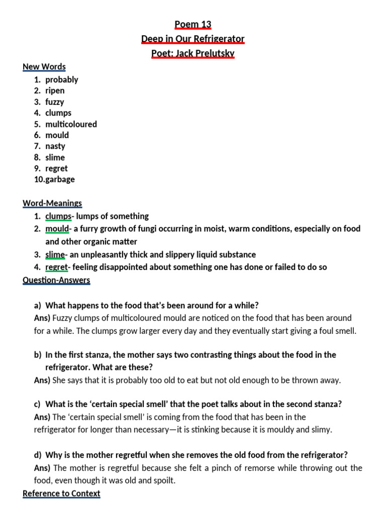 Poem 13 Deep in Our Refrigerator | PDF | Refrigerator