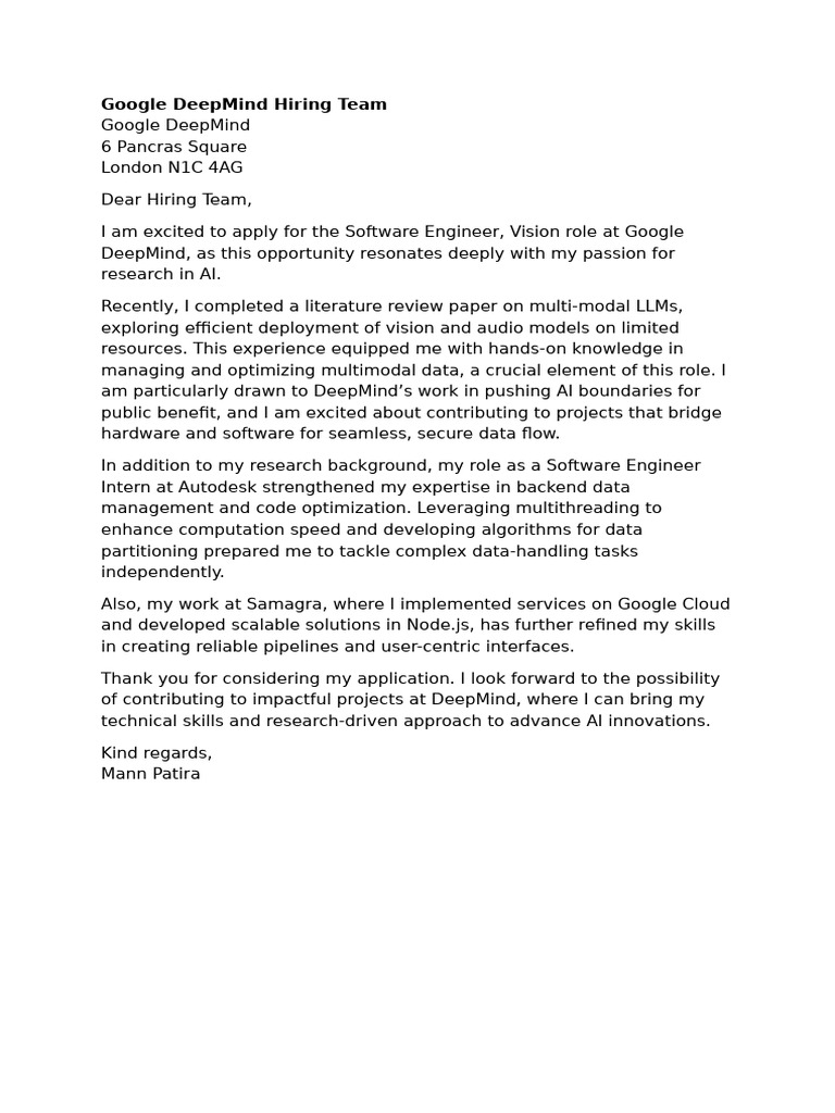 DeepMind Cover Letter | PDF | Art | Computers
